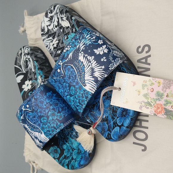 Johnny Was | Shoes | Johnny Was Sz 9 Pool Slides Sandals Blue Phoenix ...